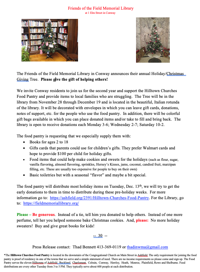 The Giving Tree at the Field Memorial Library – Field Memorial Library